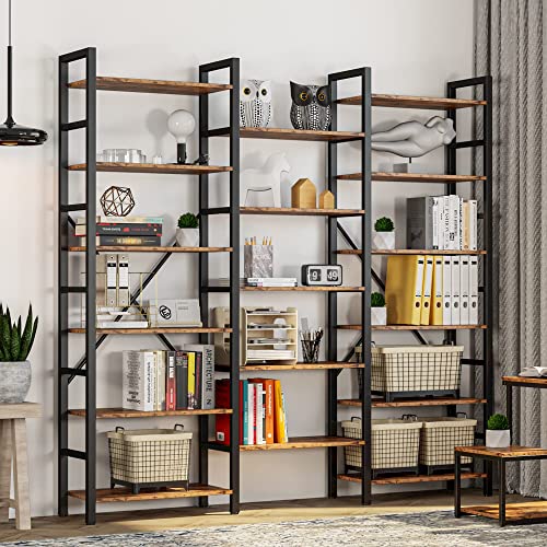 IRONCK Bookcases and Bookshelves Triple Wide 6 Tiers Industrial Bookshelf, Large Etagere Bookshelf Open Display Shelves with Metal Frame for Living Room Bedroom Home Office