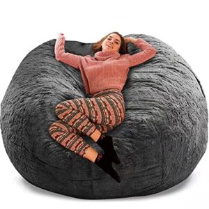 gqzggxx bean bag chair cover, durable comfortable chair pv fur bean bag sofas faux fur sofa living room sofa bed large bean bag chairs cover (no filler,cover only) 4ft dark grey