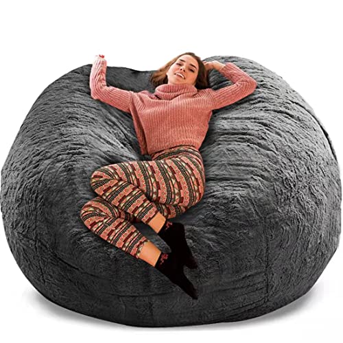 GQZGGXX Bean Bag Chair Cover, Durable Comfortable Chair PV Fur Bean Bag Sofas Faux Fur Sofa Living Room Sofa Bed Large Bean Bag Chairs Cover (No Filler,Cover only) 4ft Dark Grey