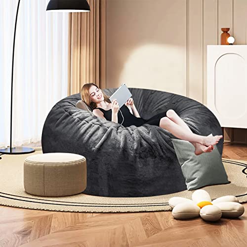 GQZGGXX Bean Bag Chair Cover, Durable Comfortable Chair PV Fur Bean Bag Sofas Faux Fur Sofa Living Room Sofa Bed Large Bean Bag Chairs Cover (No Filler,Cover only) 4ft Dark Grey