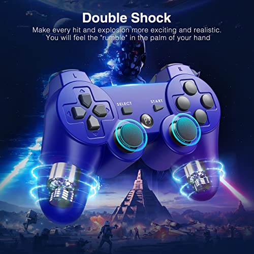 Powerextra PS-3 Wireless Controller for Play-Station 3 with High Performance Upgraded Joystick Rechargeable Battery Double Shock for PS-3 (Blue)