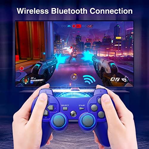 Powerextra PS-3 Wireless Controller for Play-Station 3 with High Performance Upgraded Joystick Rechargeable Battery Double Shock for PS-3 (Blue)