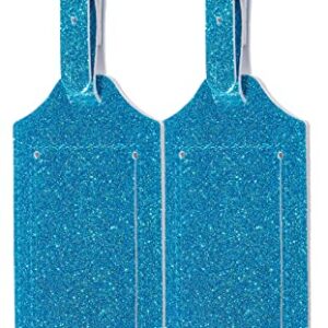 Gostwo 2 Pack Luggage Tags Leather Case Luggage Bag Tags Travel Tags(Glitter Blue)