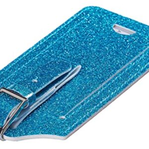 Gostwo 2 Pack Luggage Tags Leather Case Luggage Bag Tags Travel Tags(Glitter Blue)