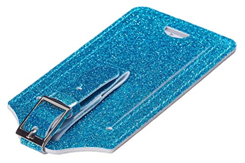 Gostwo 2 Pack Luggage Tags Leather Case Luggage Bag Tags Travel Tags(Glitter Blue)