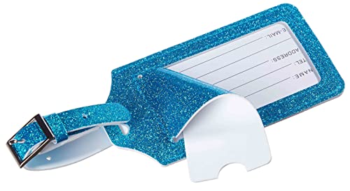 Gostwo 2 Pack Luggage Tags Leather Case Luggage Bag Tags Travel Tags(Glitter Blue)