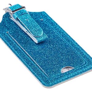 Gostwo 2 Pack Luggage Tags Leather Case Luggage Bag Tags Travel Tags(Glitter Blue)