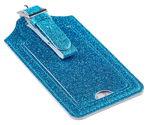 Gostwo 2 Pack Luggage Tags Leather Case Luggage Bag Tags Travel Tags(Glitter Blue)