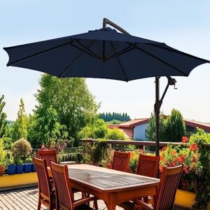 wikiwiki 10ft patio umbrellas offset outdoor umbrella cantilever hanging umbrellas w/infinite tilt, fade resistant waterproof recycled fabric canopy & cross base, for yard, garden & deck (navy blue)