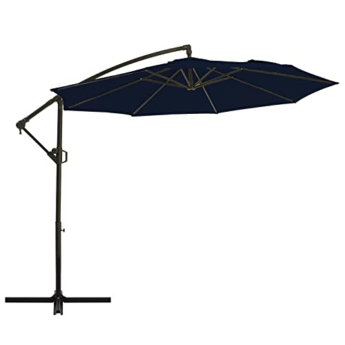 wikiwiki 10ft Patio Umbrellas Offset Outdoor Umbrella Cantilever hanging Umbrellas w/Infinite Tilt, Fade Resistant Waterproof RECYCLED FABRIC Canopy & Cross Base, for Yard, Garden & Deck (Navy Blue)