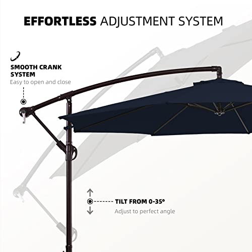 wikiwiki 10ft Patio Umbrellas Offset Outdoor Umbrella Cantilever hanging Umbrellas w/Infinite Tilt, Fade Resistant Waterproof RECYCLED FABRIC Canopy & Cross Base, for Yard, Garden & Deck (Navy Blue)