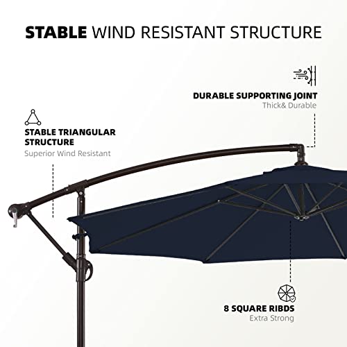 wikiwiki 10ft Patio Umbrellas Offset Outdoor Umbrella Cantilever hanging Umbrellas w/Infinite Tilt, Fade Resistant Waterproof RECYCLED FABRIC Canopy & Cross Base, for Yard, Garden & Deck (Navy Blue)