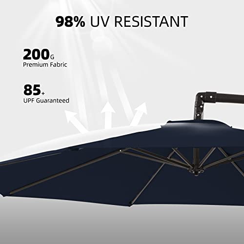 wikiwiki 10ft Patio Umbrellas Offset Outdoor Umbrella Cantilever hanging Umbrellas w/Infinite Tilt, Fade Resistant Waterproof RECYCLED FABRIC Canopy & Cross Base, for Yard, Garden & Deck (Navy Blue)