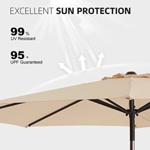 wikiwiki 7.5 FT Patio Umbrellas Outdoor Table Market Umbrella with Push Button Tilt/Crank,6 Sturdy Ribs, Fade Resistant Waterproof POLYESTER DTY Canopy for Garden, Lawn, Deck, Backyard & Pool