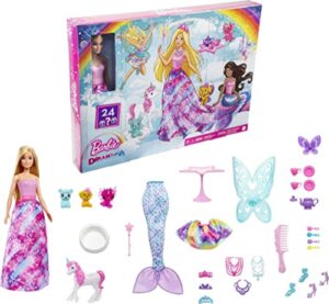 barbie dreamtopia fairytale surprise box with barbie doll and 24 gifts including fairytale fashions, magical pets and accessories