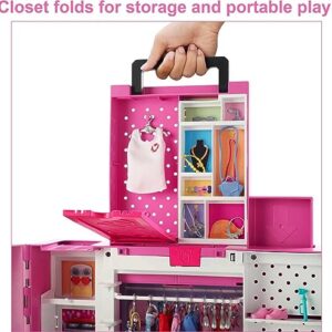 Barbie Dream Closet Playset, 35+ Clothes & Accessories Including 5 Complete Looks, Pop-Up Second Level, Mirror & Laundry Chute