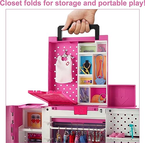 Barbie Dream Closet Playset, 35+ Clothes & Accessories Including 5 Complete Looks, Pop-Up Second Level, Mirror & Laundry Chute