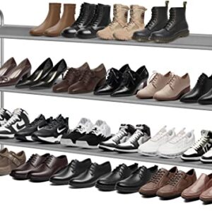 MISSLO Long 3 Tier Shoe Rack for Closet Shoe Organizer Storage Stackable Wide Shoe Shelf Holds 24 Pairs of Men Sneakers, Women Heels, Boots, Grey