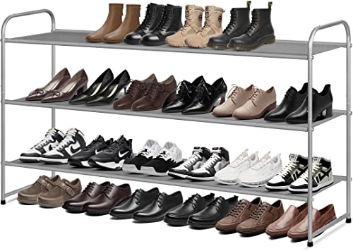 MISSLO Long 3 Tier Shoe Rack for Closet Shoe Organizer Storage Stackable Wide Shoe Shelf Holds 24 Pairs of Men Sneakers, Women Heels, Boots, Grey