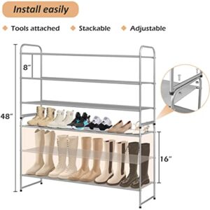 MISSLO Long 3 Tier Shoe Rack for Closet Shoe Organizer Storage Stackable Wide Shoe Shelf Holds 24 Pairs of Men Sneakers, Women Heels, Boots, Grey