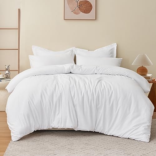 RUIKASI White Duvet Cover King Size - Soft Brushed Microfiber King Duvet Cover with Zipper Closure, 3-Pieces Bedding Duvet Cover Sets 104x90 Inches with 2 Pillow Shams for King Size Bed