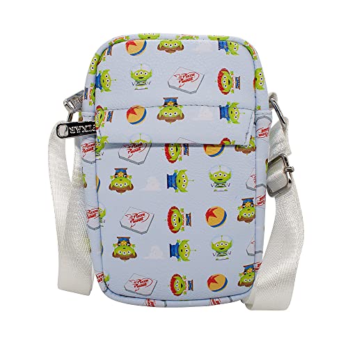 Buckle Down Disney Bag, Cross Body, Toy Story Alien Remix Pizza Planet Luxo Ball Collage, Vegan Leather, Pixar Studios Collection, 8.0" x 5.5"