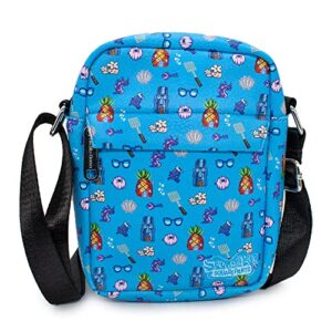 buckle down nickelodeon bag, cross body, spongebob squarepants under the sea icons collage, blue, vegan leather