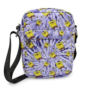 buckle down nickelodeon bag, cross body, spongebob squarepants, dancing, tie dye purple, vegan leather