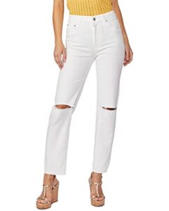 paige women's stella ultra high rise straight leg 29" destructed, bare white distressed, 24