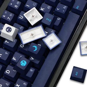 MOLGRIA Blue Hell Keycaps, PBT Keycaps 129 Set for Gaming Keyboard, Cherry Profile Dye Sublimation Custom Keycaps with Japanese Font for Gateron Kailh Cherry MX 104/87/74/61 60 Keyboard ANSI Layout