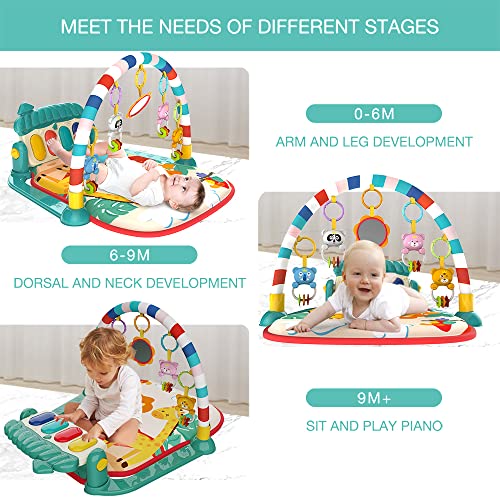 Lcasio Musical Baby Gyms Play Mats Musical Activity Mat Piano Baby Play Gym Tummy Time Padded Mat for Baby Newborn Toddler Infants (Green)