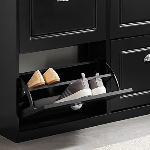 Haotian FSR79-SCH, Black Shoe Cabinet with 4 Flip Drawers, Freestanding Shoe Rack, Shoe Storage Cupboard Organizer Unit