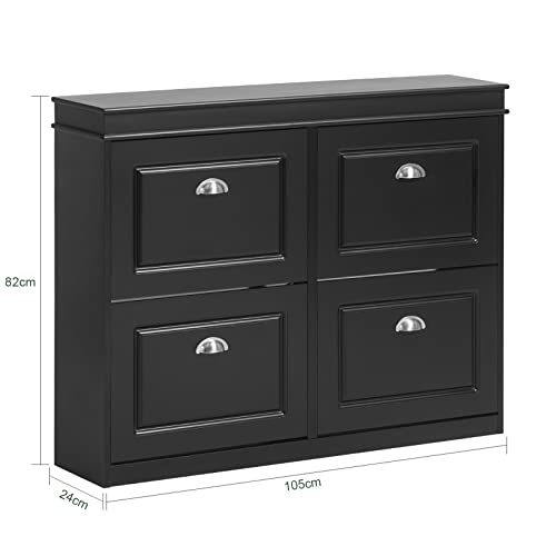 Haotian FSR79-SCH, Black Shoe Cabinet with 4 Flip Drawers, Freestanding Shoe Rack, Shoe Storage Cupboard Organizer Unit