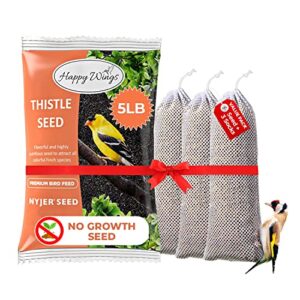 happy wings nyjer/thistle seeds with empty sock for wild bird food - 5 pounds i no grow seed