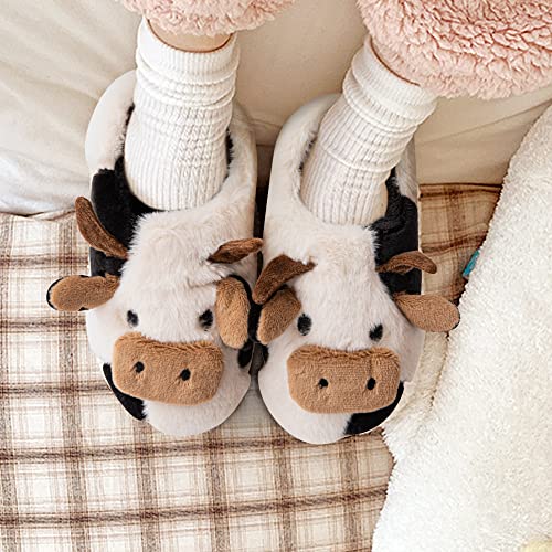 EOIRQHOPDD Cute Cow Slippers for Women Girls Fuzzy Plush cotton slippers household indoor Outdoor Slippers