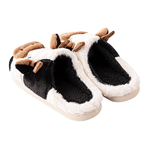 EOIRQHOPDD Cute Cow Slippers for Women Girls Fuzzy Plush cotton slippers household indoor Outdoor Slippers