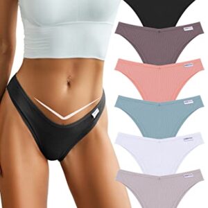 FINETOO 6 Pack Womens Cotton Underwear Sexy V-Waist Bikini Panties Ladies Brazilian Hipster Cheeky S-XL