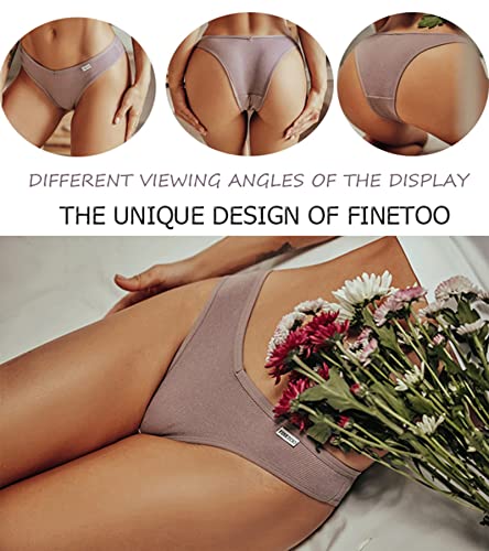 FINETOO 6 Pack Womens Cotton Underwear Sexy V-Waist Bikini Panties Ladies Brazilian Hipster Cheeky S-XL