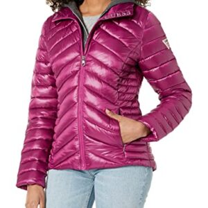 GUESS womens Hooded Packable Puffer Transitional Jacket, Magenta, Small US