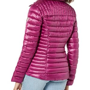 GUESS womens Hooded Packable Puffer Transitional Jacket, Magenta, Small US