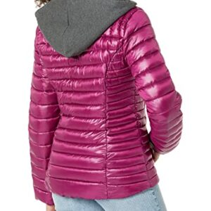 GUESS womens Hooded Packable Puffer Transitional Jacket, Magenta, Small US