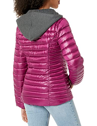 GUESS womens Hooded Packable Puffer Transitional Jacket, Magenta, Small US