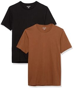 amazon essentials men's slim-fit short-sleeve crewneck t-shirt, pack of 2, black/brown, medium