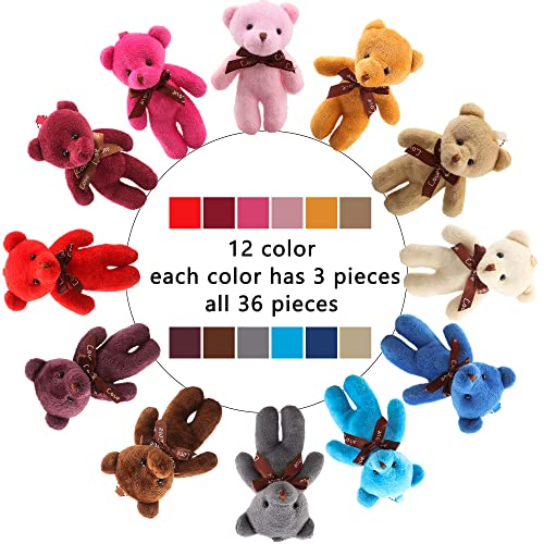 Haconba 36 Packs 4.7 Inch Mini Teddy Bear Toy Plush Stuffed Bear Doll for Keychain Craft DIY Accessory Birthday Gifts Party Favors Supplies, 12 Colors