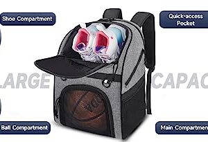 Basketball Bag, Basketball Backpack with Ball Compartment Basketball Accessories Large Capacity Basketball Equipment Bag Soccer Bag Sports Gym with Shoe Compartment Fits Soccer & Volleyball Football