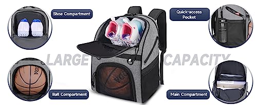 Basketball Bag, Basketball Backpack with Ball Compartment Basketball Accessories Large Capacity Basketball Equipment Bag Soccer Bag Sports Gym with Shoe Compartment Fits Soccer & Volleyball Football