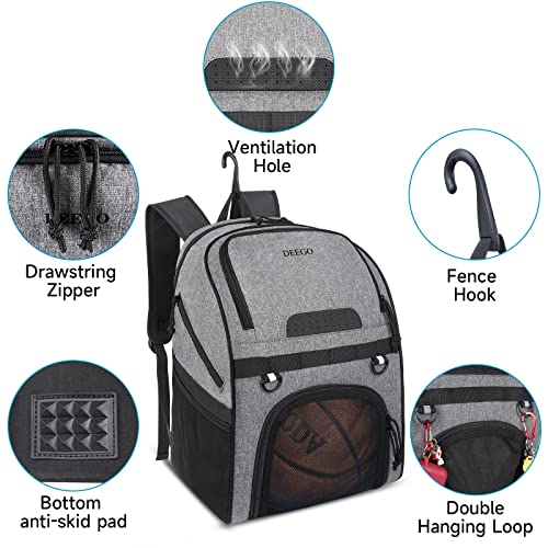 Basketball Bag, Basketball Backpack with Ball Compartment Basketball Accessories Large Capacity Basketball Equipment Bag Soccer Bag Sports Gym with Shoe Compartment Fits Soccer & Volleyball Football