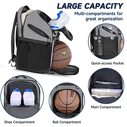 Basketball Bag, Basketball Backpack with Ball Compartment Basketball Accessories Large Capacity Basketball Equipment Bag Soccer Bag Sports Gym with Shoe Compartment Fits Soccer & Volleyball Football