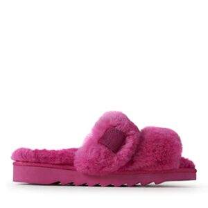 Dearfoams Women's Fireside Benalla All Over Shearling Double Band Easy on/Off Slide Slipper, Paradise Pink, 8