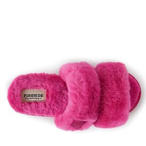 Dearfoams Women's Fireside Benalla All Over Shearling Double Band Easy on/Off Slide Slipper, Paradise Pink, 8